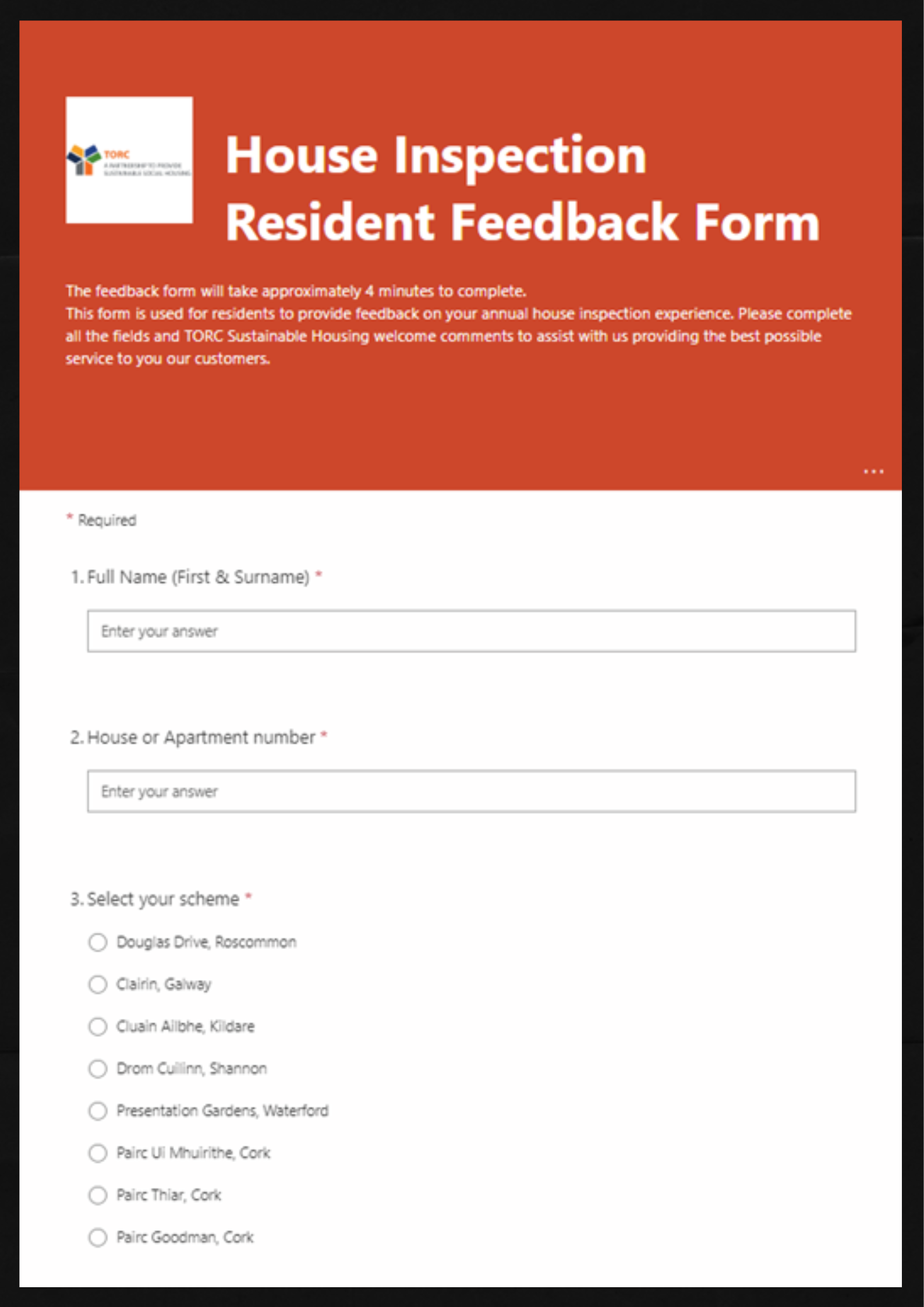 Ways for residents to Provide Feedback to TORC Sustainable Housing